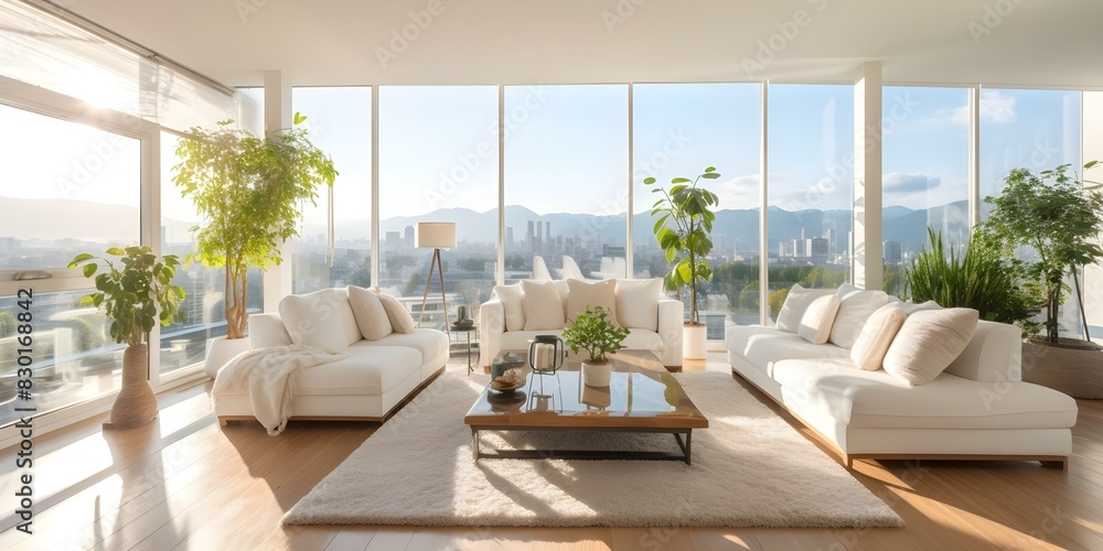 Luxury penthouse living room with large window perfect for Zoom ...