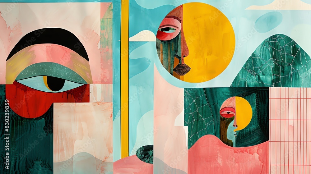 This is a colorful abstract painting. The painting is divided into ...