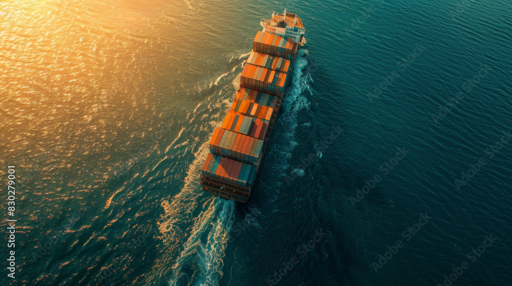 Realistic photo of global container ship cargo and map for world travel ...
