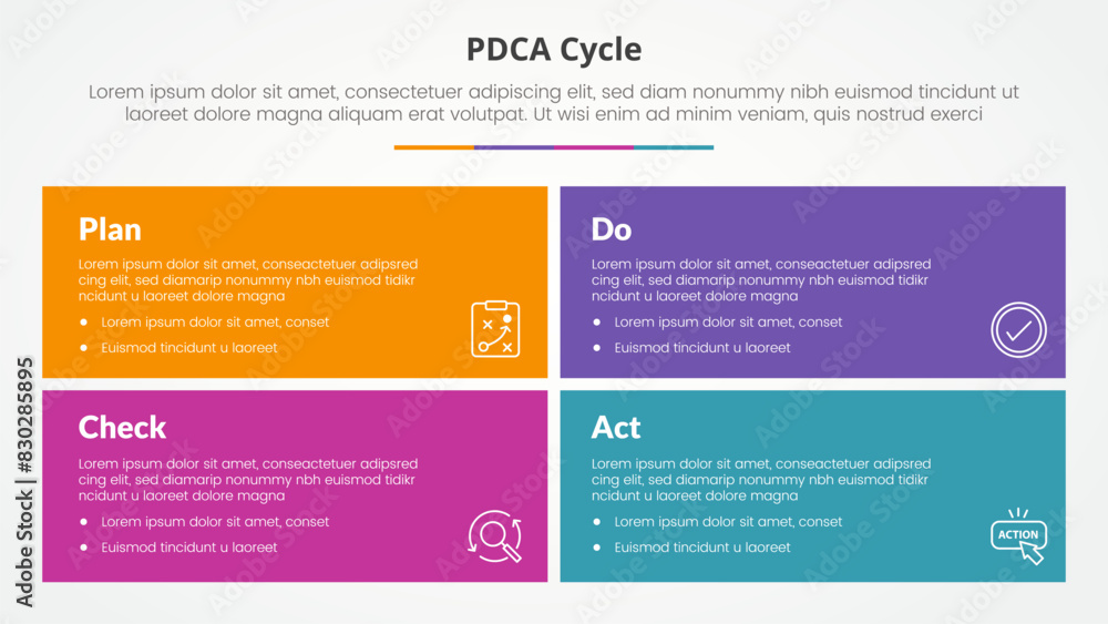 PDCA plan do check act framework infographic concept for slide ...