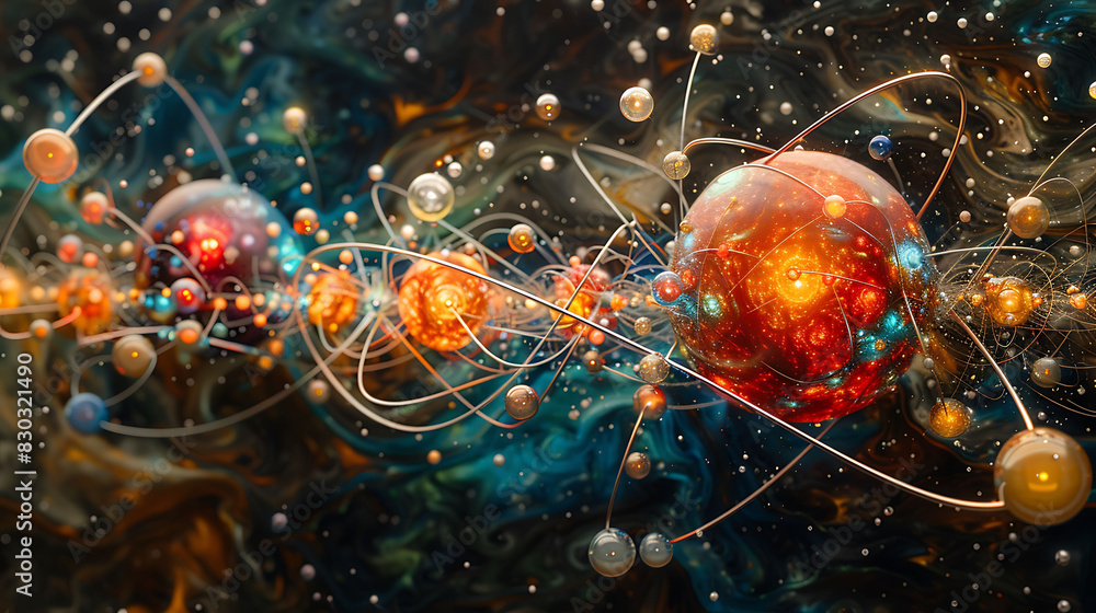 Abstract art of chemical bond formation showcasing the sharing or ...