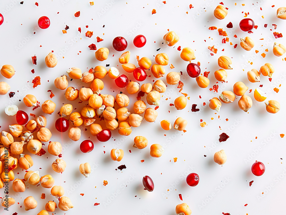 photography of CHICKPEAS falling from the sky, hyperpop colour scheme ...