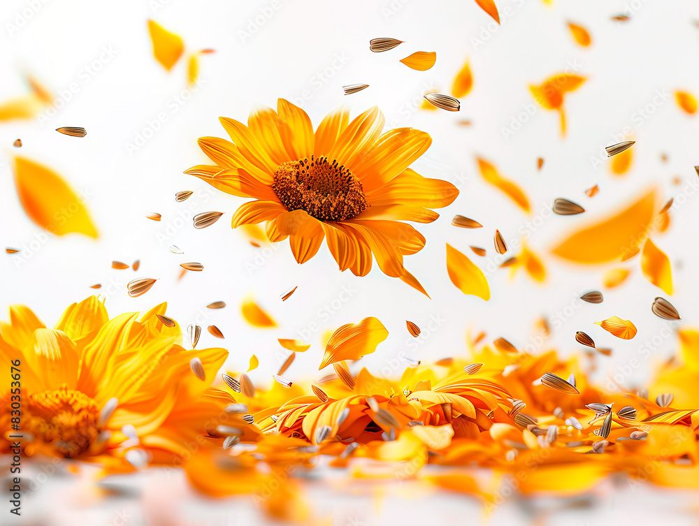 Flying sunflower seeds isolated. falling Raw sunflower seed group, sun ...