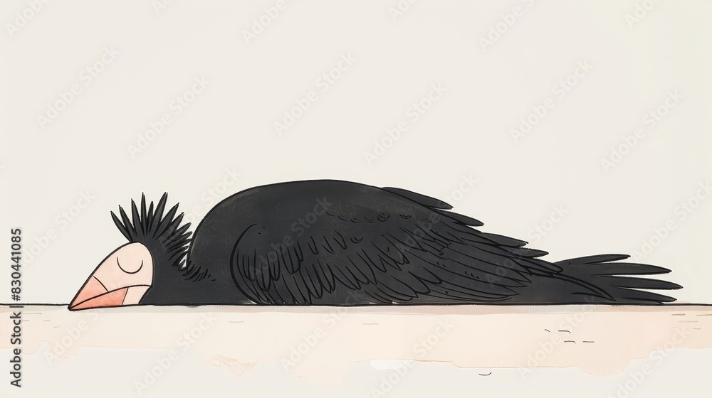 A cartoon image of a dead crow lying on its side with its beak open ...