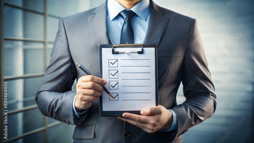 Quality assurance concept. Businessman make checklist for ISO ...