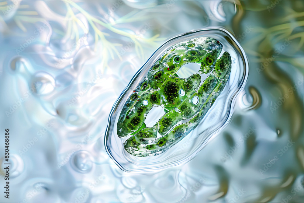 Detailed image of Paramecium bursaria with green algae in pond water ...