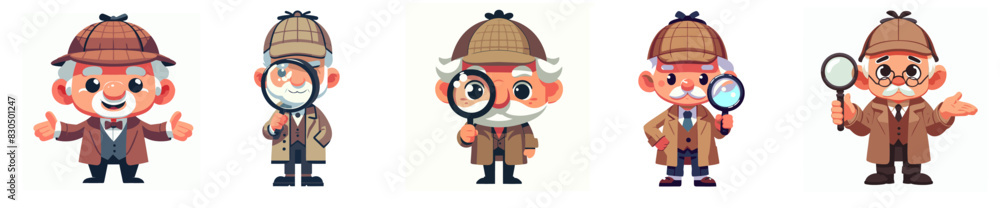 A vector illustration set of cartoon Detectives, searching for clues ...