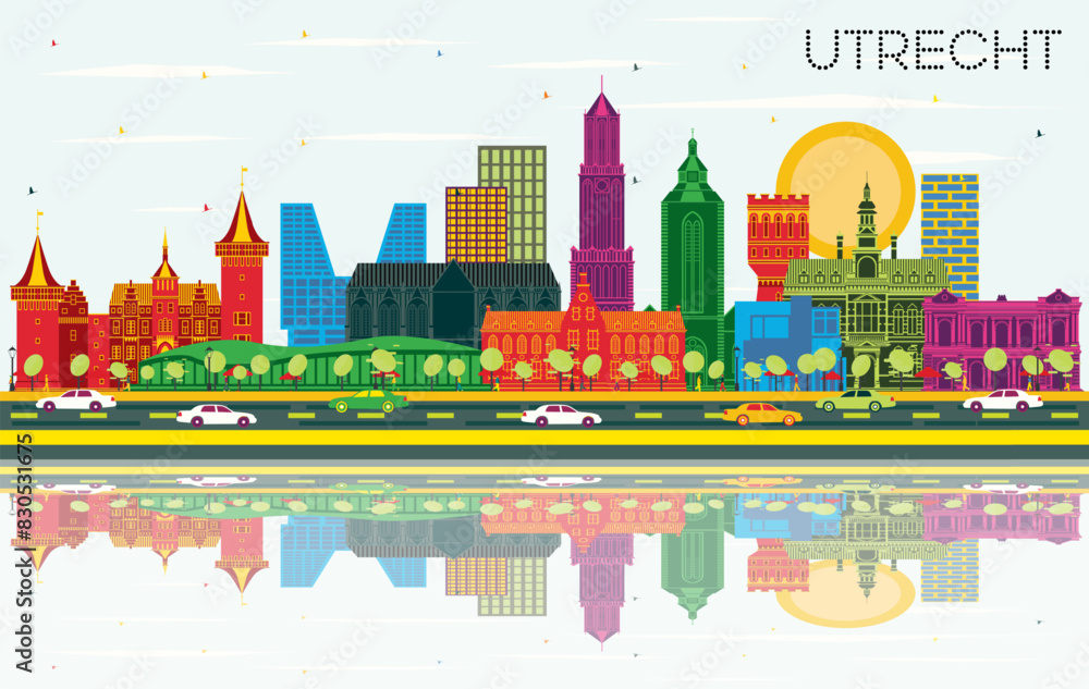 Utrecht Netherlands City Skyline with Color Buildings, Blue Sky and ...