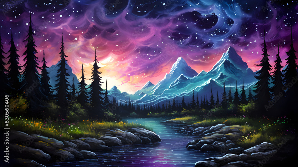 Digital trippy water painting of nature graphics poster background ...