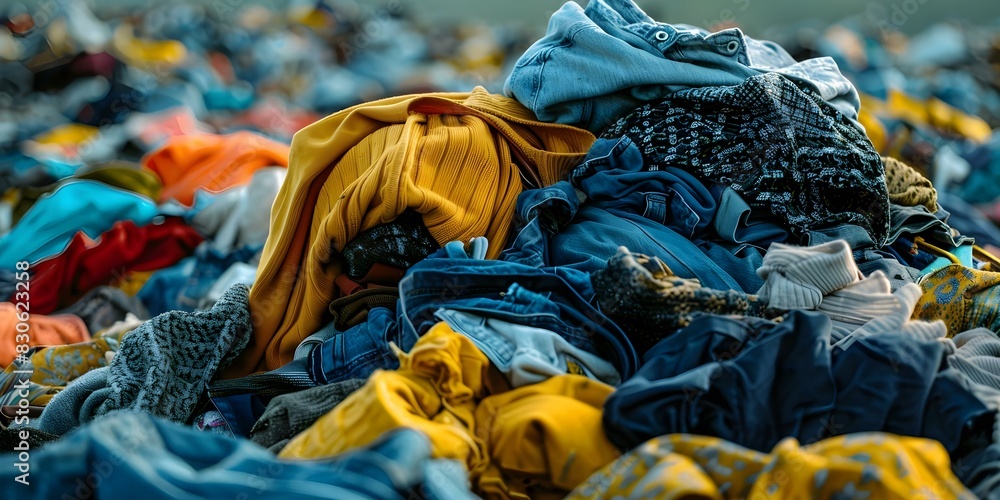 Pile of discarded clothes in a landfill symbolizing fast fashions ...