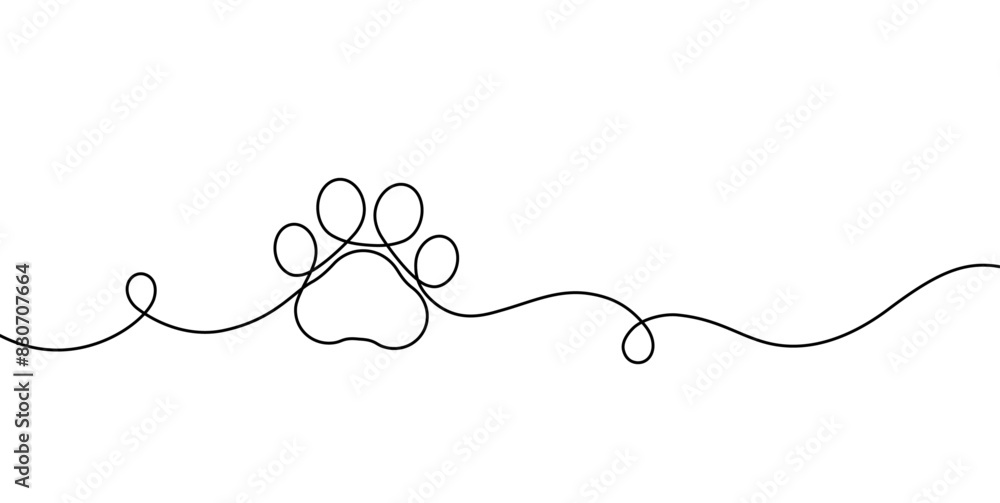 Paw print of a dog or cat. Footprint pet. Black line animal prints ...
