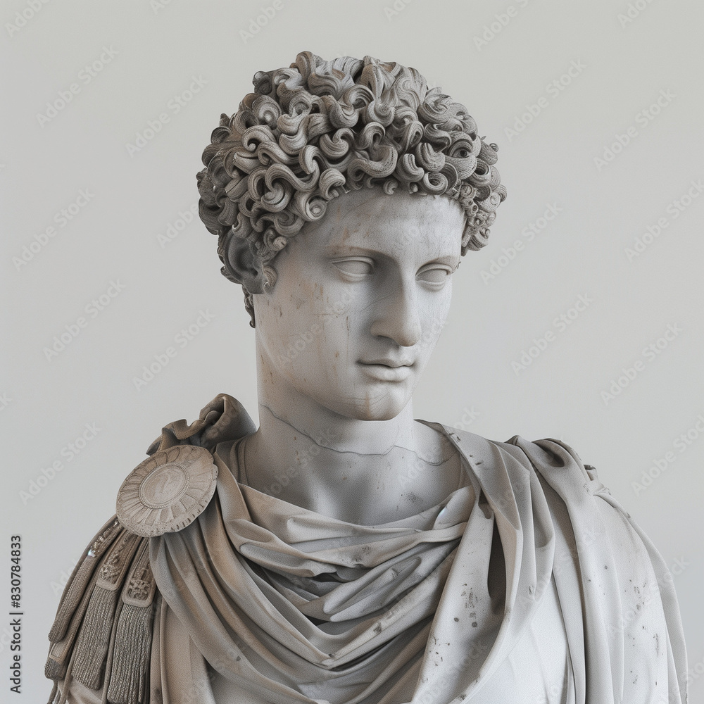 A stone statue depicting a young male emperor in the style of Caesar ...