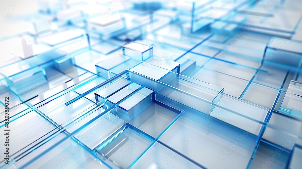 Modern 3D Squared Design with Blue Lines on White Background, Layered ...