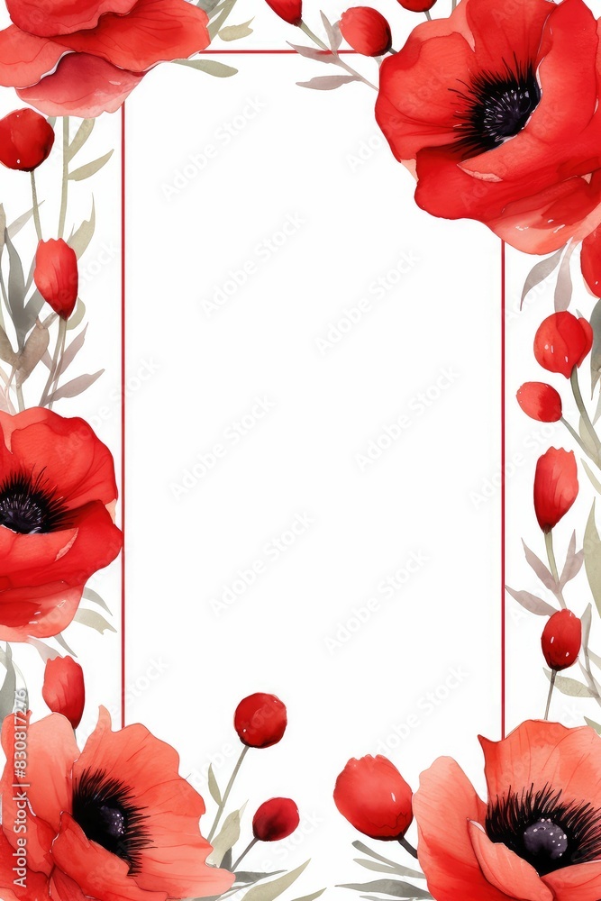 poppy themed frame or border for photos and text.with vibrant red ...