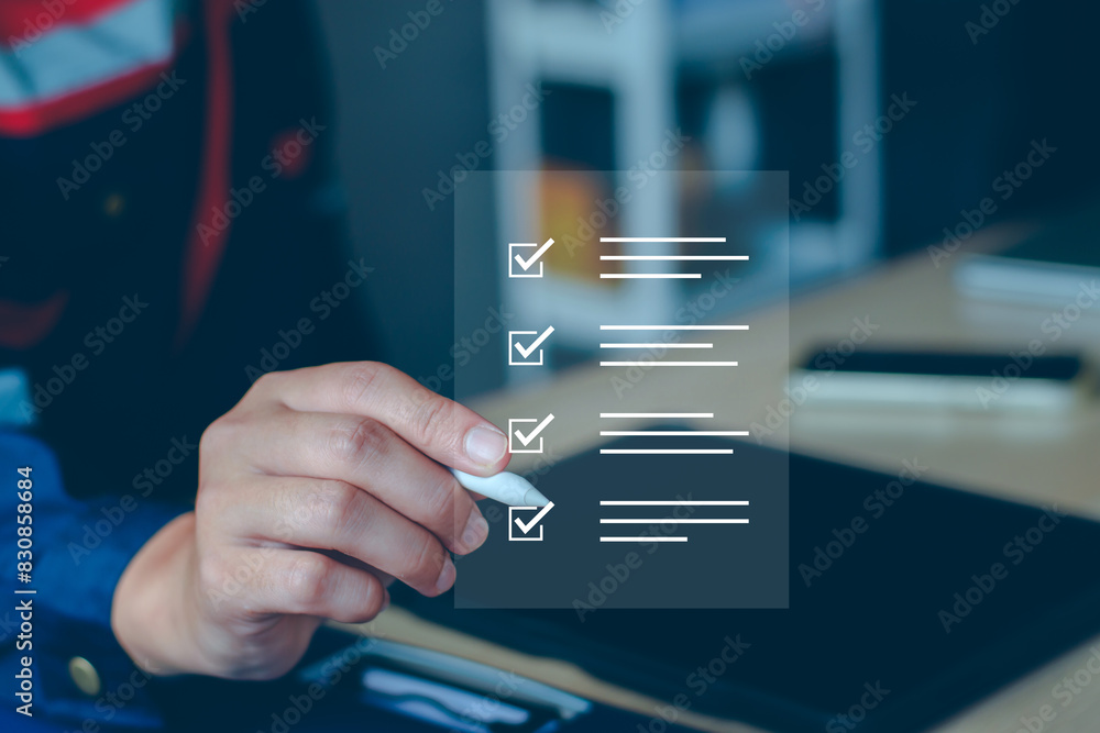 Check list concept. Engineer tick off questionnaire, survey, test ...