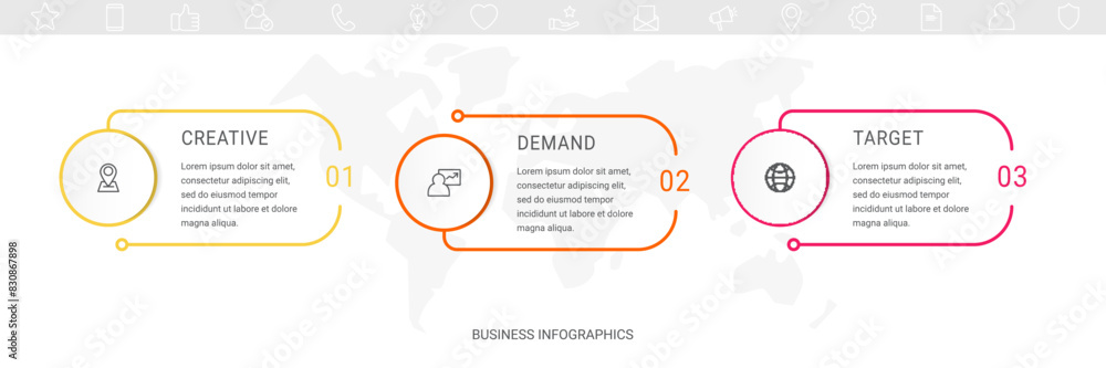 Vector line infographics with 3 circles. Business concept graphic ...