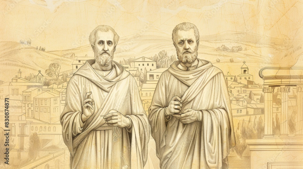 St. Cosmas and Damian Practicing Medicine in 3rd-Century Roman Village ...