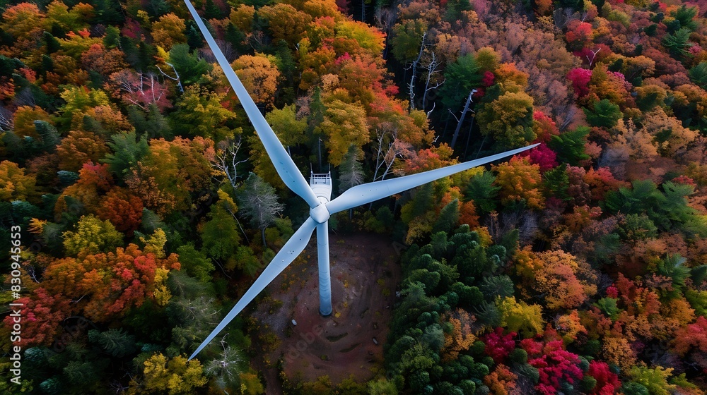 Aerial view of wind turbine providing renewable energy in Maine ...