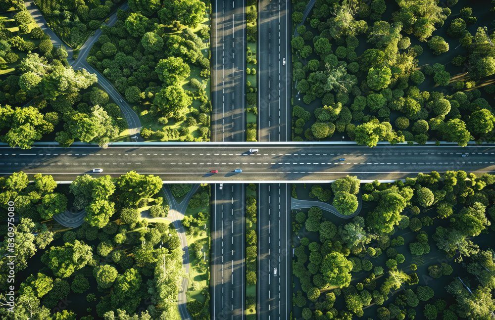 an overhead view of the highway with one road and wildlife crossing ...