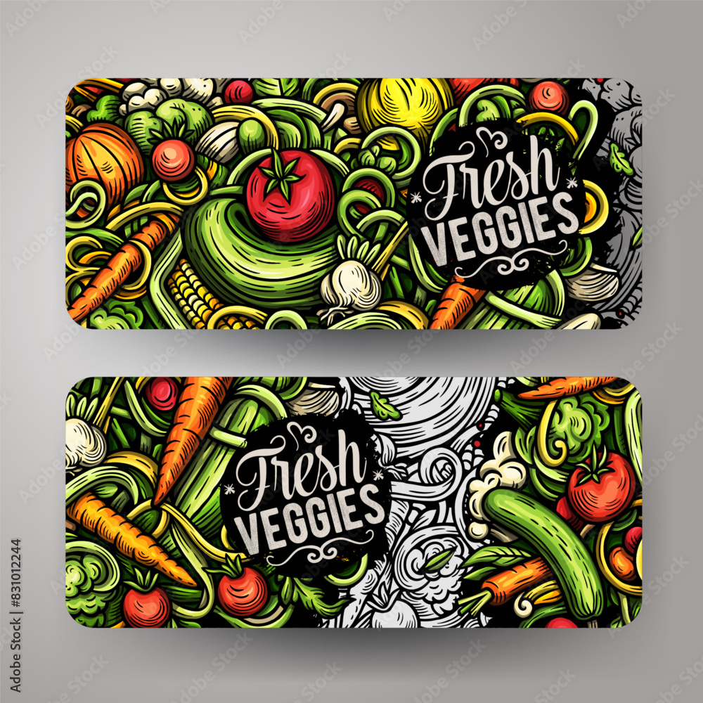 Cartoon vector doodle set of Fresh Vegetables banners templates ...