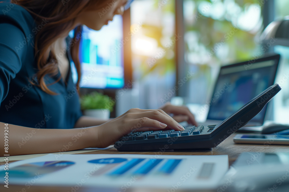 Young Woman Working in Modern Office, Using Laptop, Professional Work ...