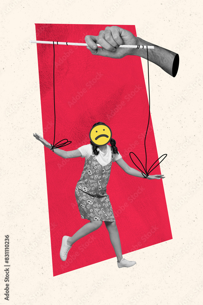 Foto de Stock Vertical photo collage image young headless girl emoticon ...