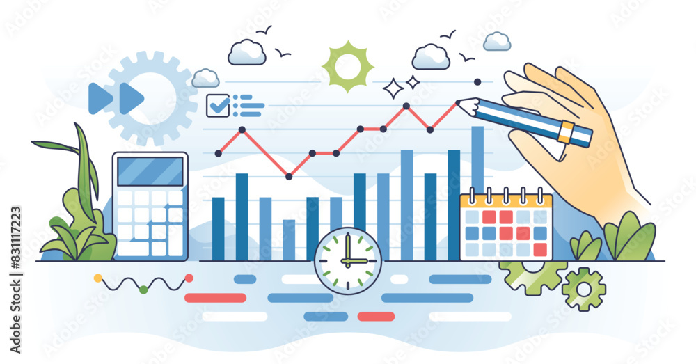 Time series analysis with sequence of data points outline hands concept ...