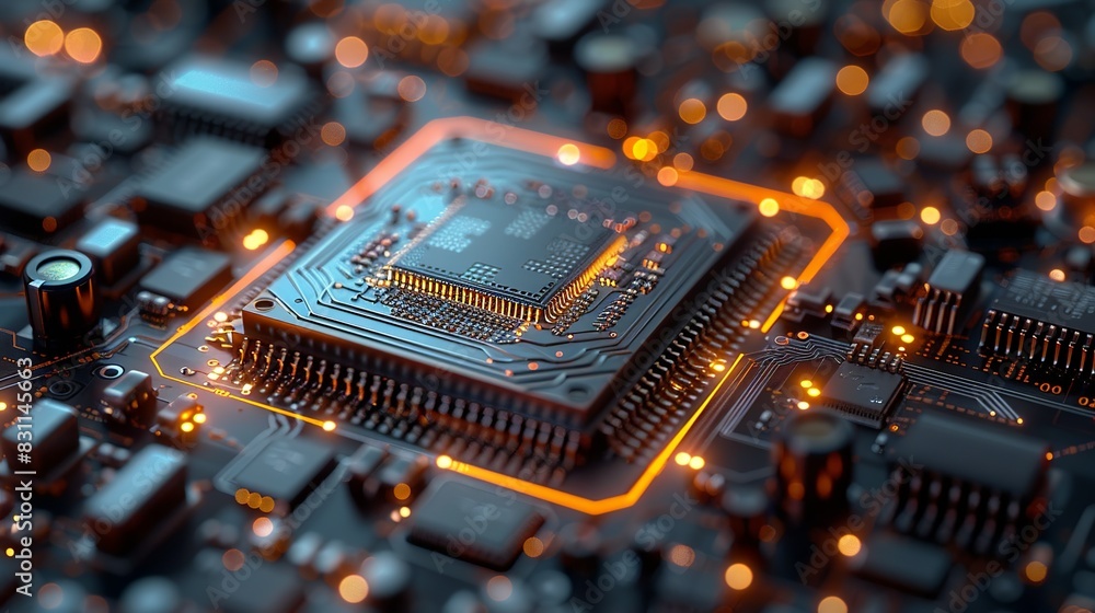 Detailed illustration of a nanometer-scale quantum processor with AI ...