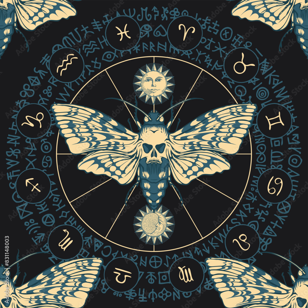 vector seamless pattern with death's head butterfly on the background ...