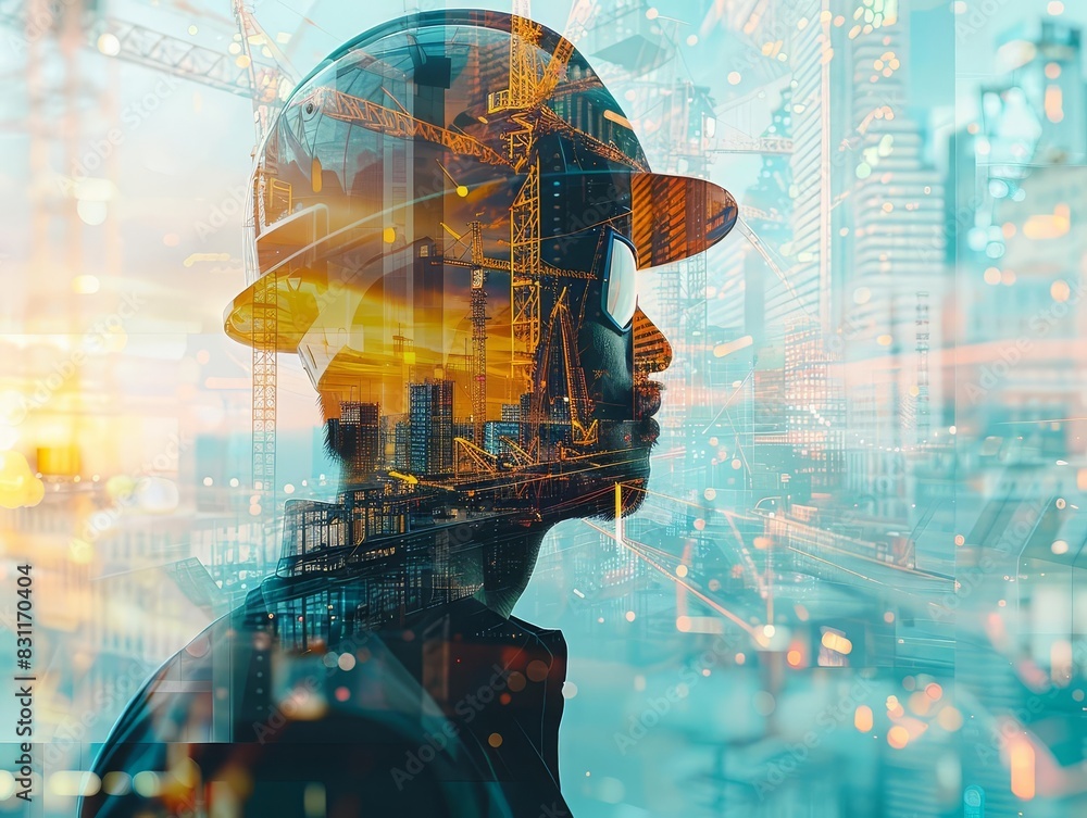 An engineer overseeing construction progress, focus on, leadership in ...