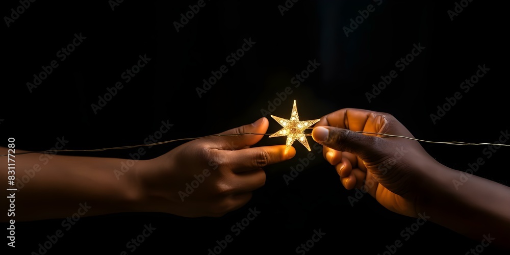 Embracing Success: Hand Holding Three Stars on Black Background ...
