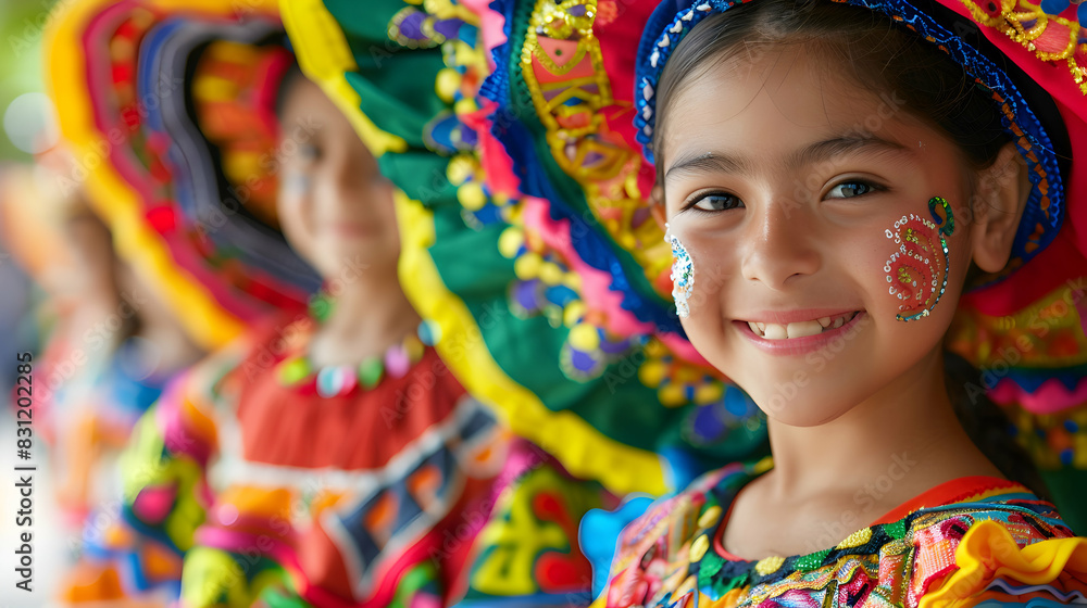 Photo realistic depiction of children in traditional Hispanic attire ...