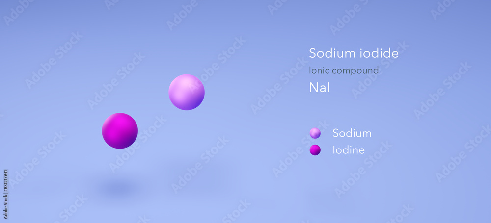 sodium iodide molecule, molecular structures, ionic compound, 3d model ...
