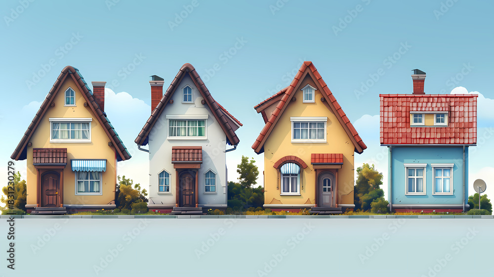 set Classic and modern family house residential apartment buildings ...