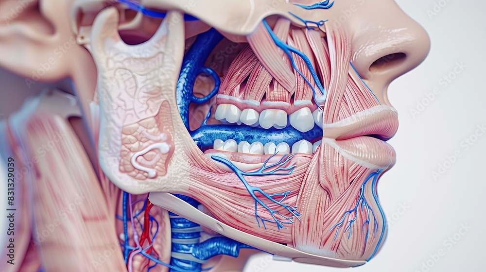 Anatomical illustration of the human pharynx. side view of part of the ...