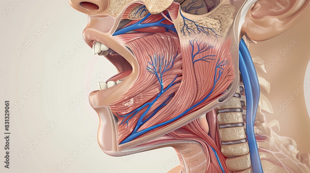 Anatomical illustration of the human pharynx. side view of part of the ...
