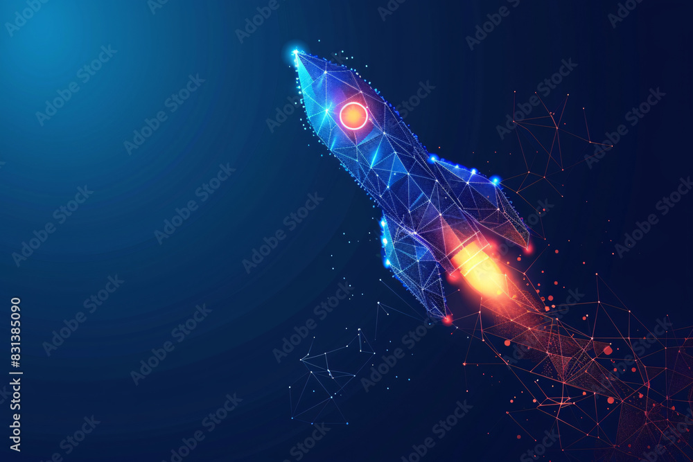 abstract digital art piece of a rocket launch featuring vibrant blue ...