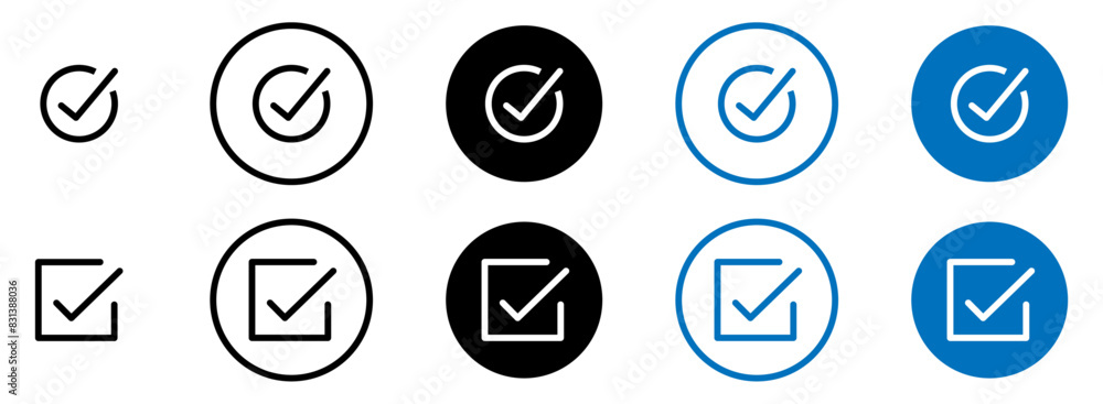 Check box icon set with correct. Checkbox symbol sign. Accept checkmark icons tick box. Editable ...