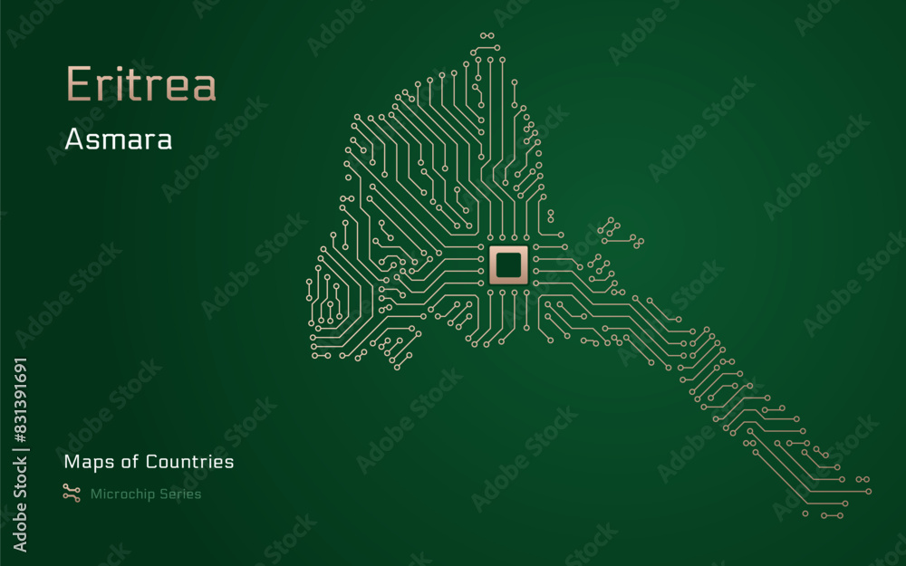 Eritrea Map with a capital of Asmara Shown in a Microchip Pattern with ...