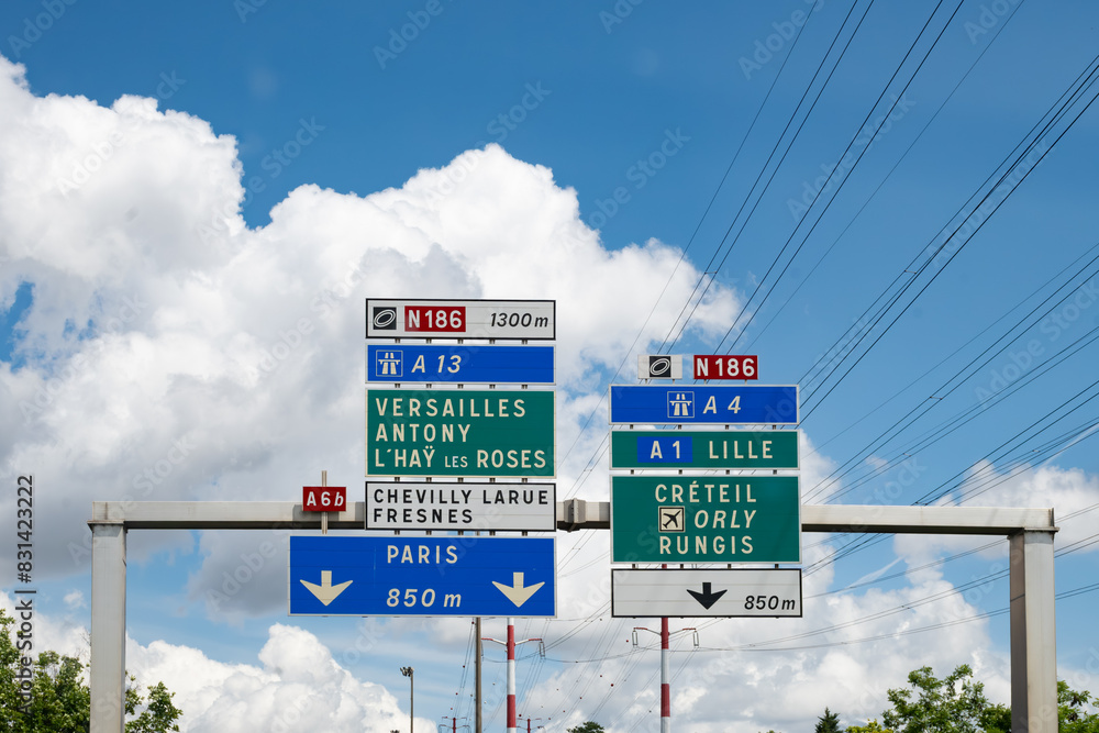 Driving on highway and road signs to Paris and other French cities ...