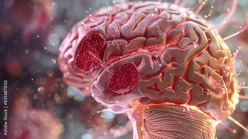 Detailed illustration of the human brain's limbic system in a ...