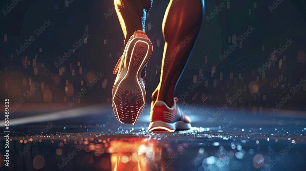 Sprinter's powerful legs in close-up, muscles tensed, ready for ...