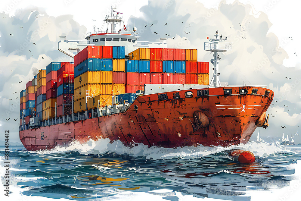 Cargo Container Ship Clipart Illustration Stock Photo | Adobe Stock