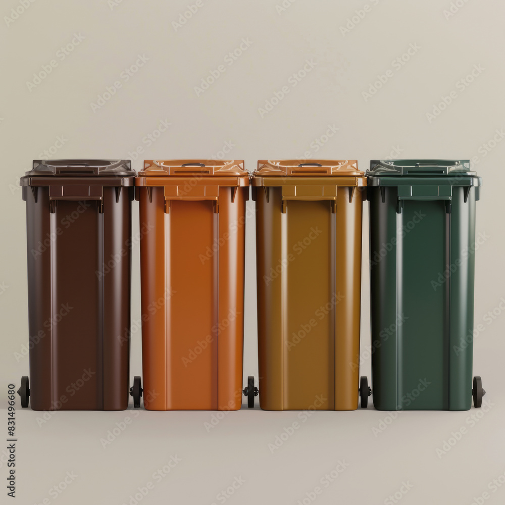 Four environmentally friendly and sustainable waste bins in different ...