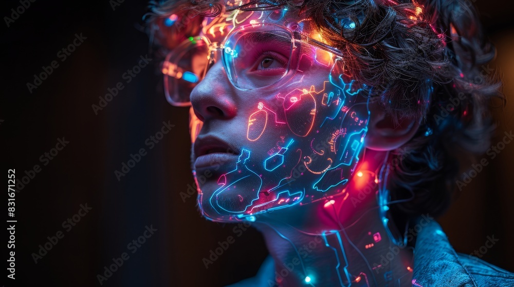 Artificial Intelligence brain, Glowing Neural Pathways and Luminous Fibers, Striking Silhouette ...