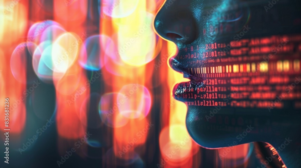 A face with a bar code as its mouth representing the use of unique ...