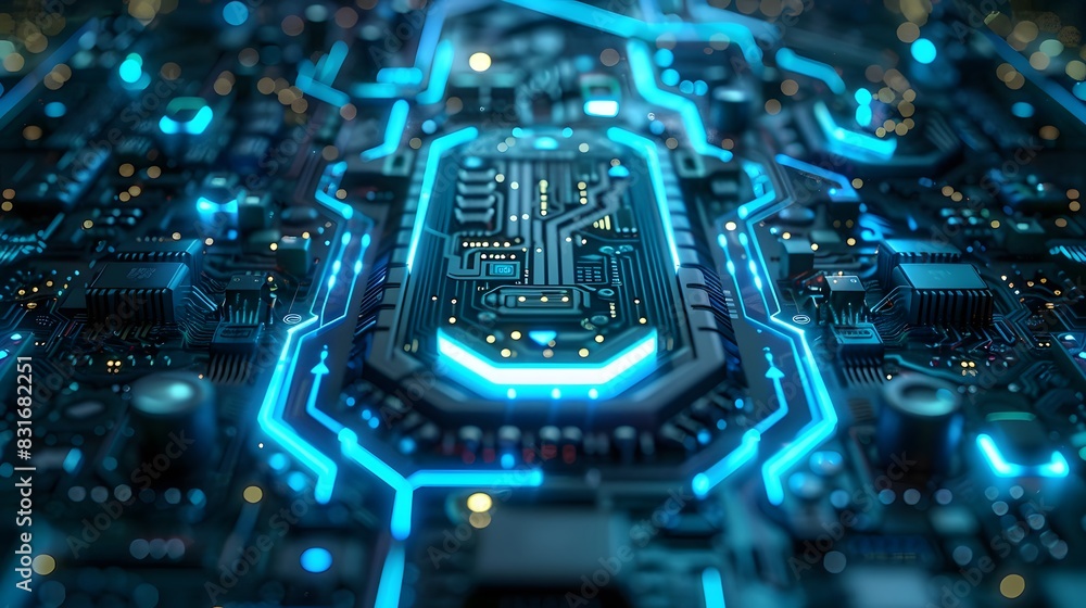 A detailed background resembling a circuit board with chrome pathways ...