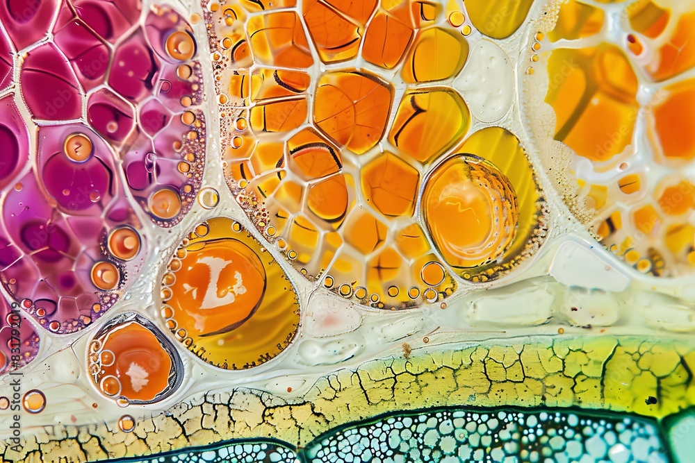 A high-magnification microscope view of a slice of fruit, revealing the ...