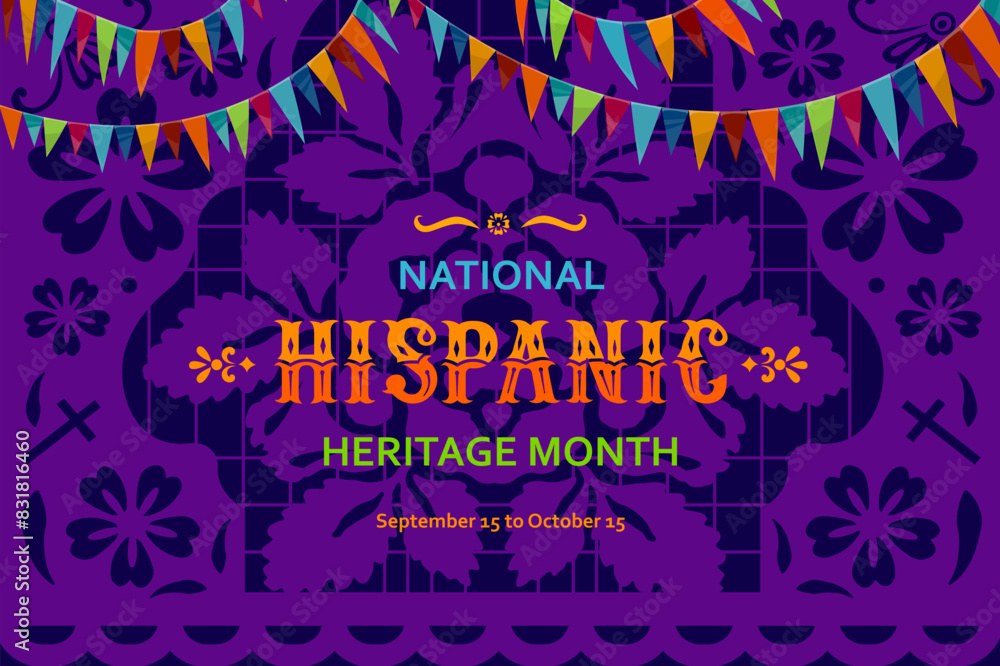 Papel picado banner and holiday flags for national Hispanic heritage ...