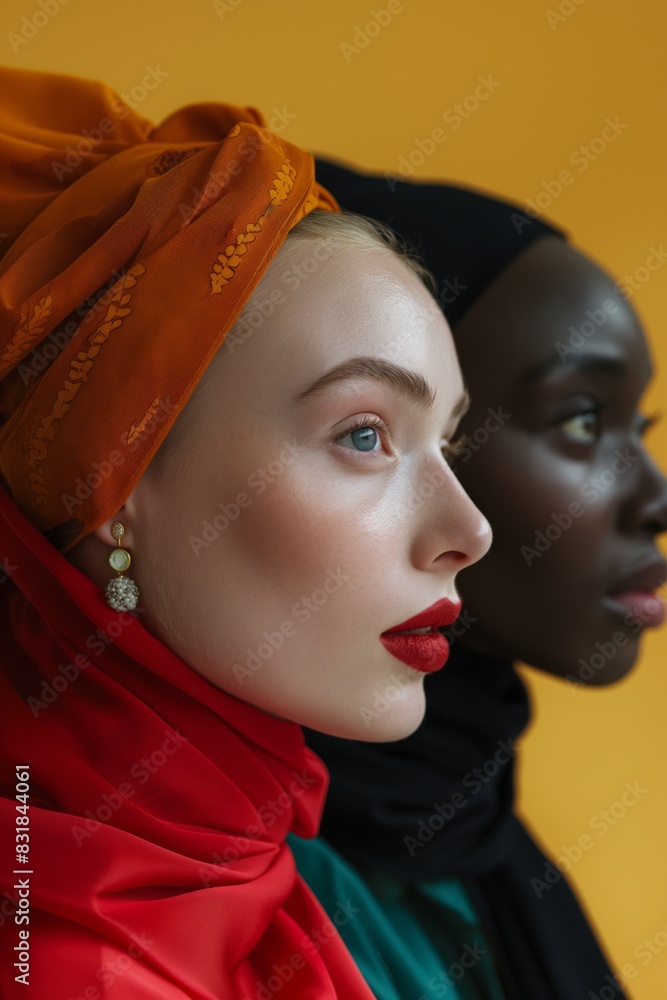 Vibrant Portrait of Diverse Women with Bold Color Accents, Beauty and ...